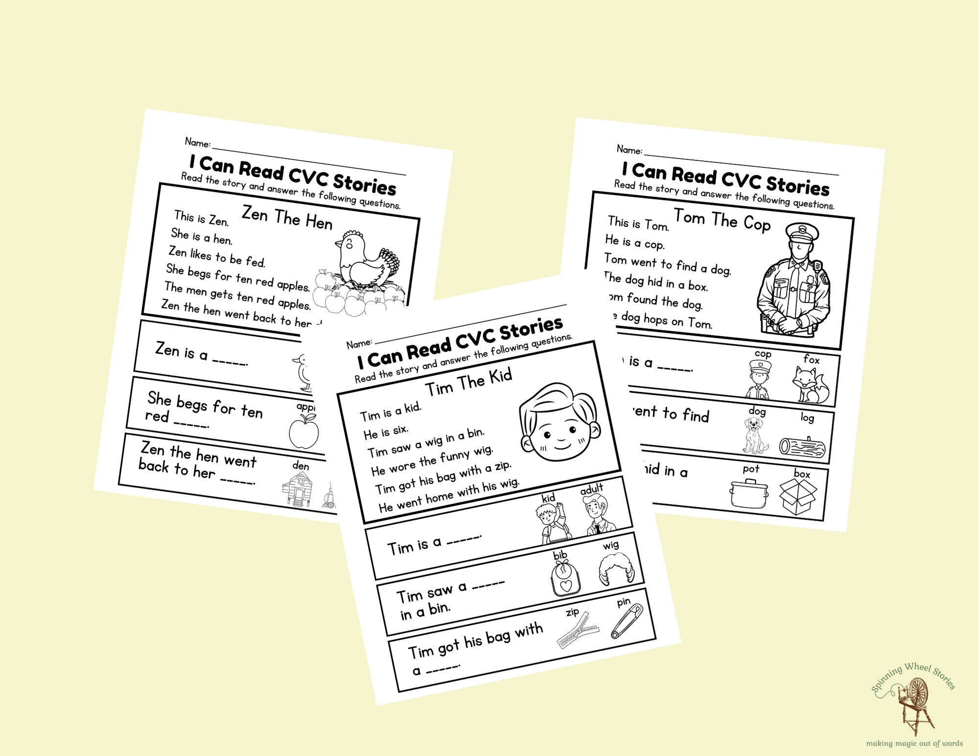3-pack of Read and Write CVC worksheets – Spinning Wheel Stories