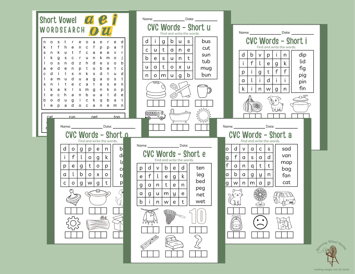 Short Vowel Worksheet Packet – Spinning Wheel Stories